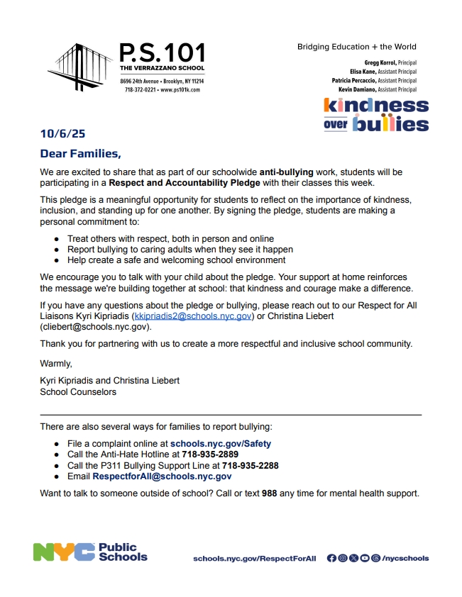 Respect for All: Respect and Accountability Pledge | PS 101 The ...