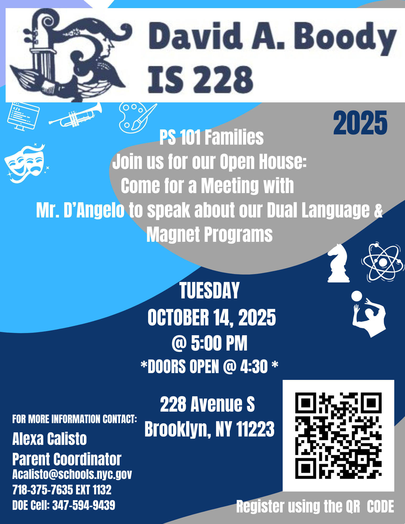 Middle School Open House Invitation for David A. Boody IS 228 | PS 101 ...