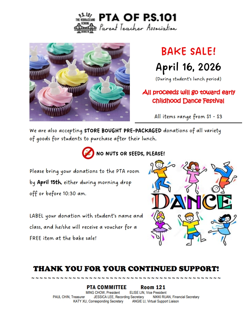 PTA Bake Sale – April 16th | PS 101 The Verrazzano School